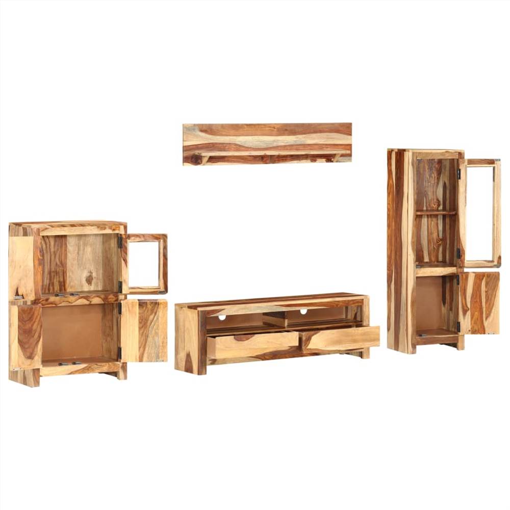 4 Piece TV Unit Set Solid Sheesham Wood