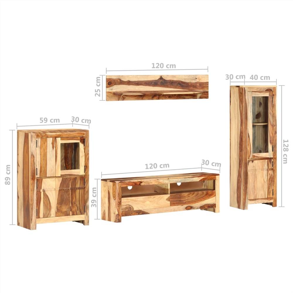 4 Piece TV Unit Set Solid Sheesham Wood
