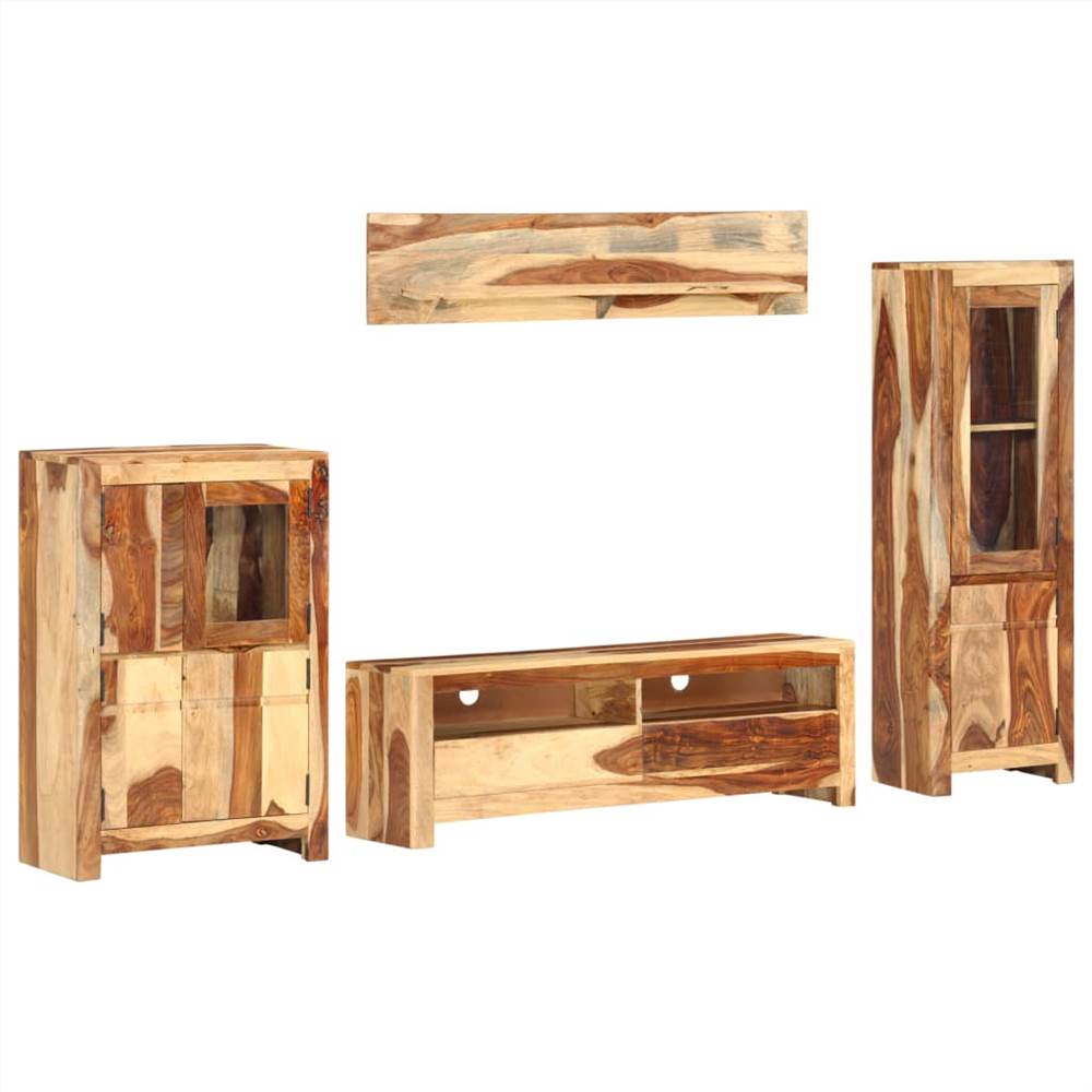 4 Piece TV Unit Set Solid Sheesham Wood