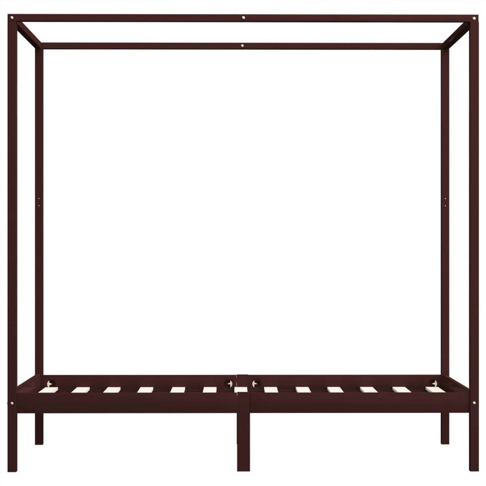 Canopy Bed Frame Dark Brown Solid Pine Wood 90x200 cm