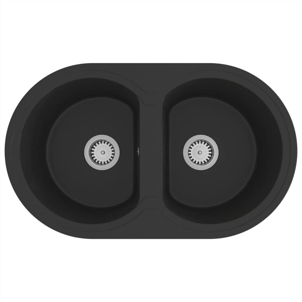 Kitchen Sink Double Basins Oval Black Granite