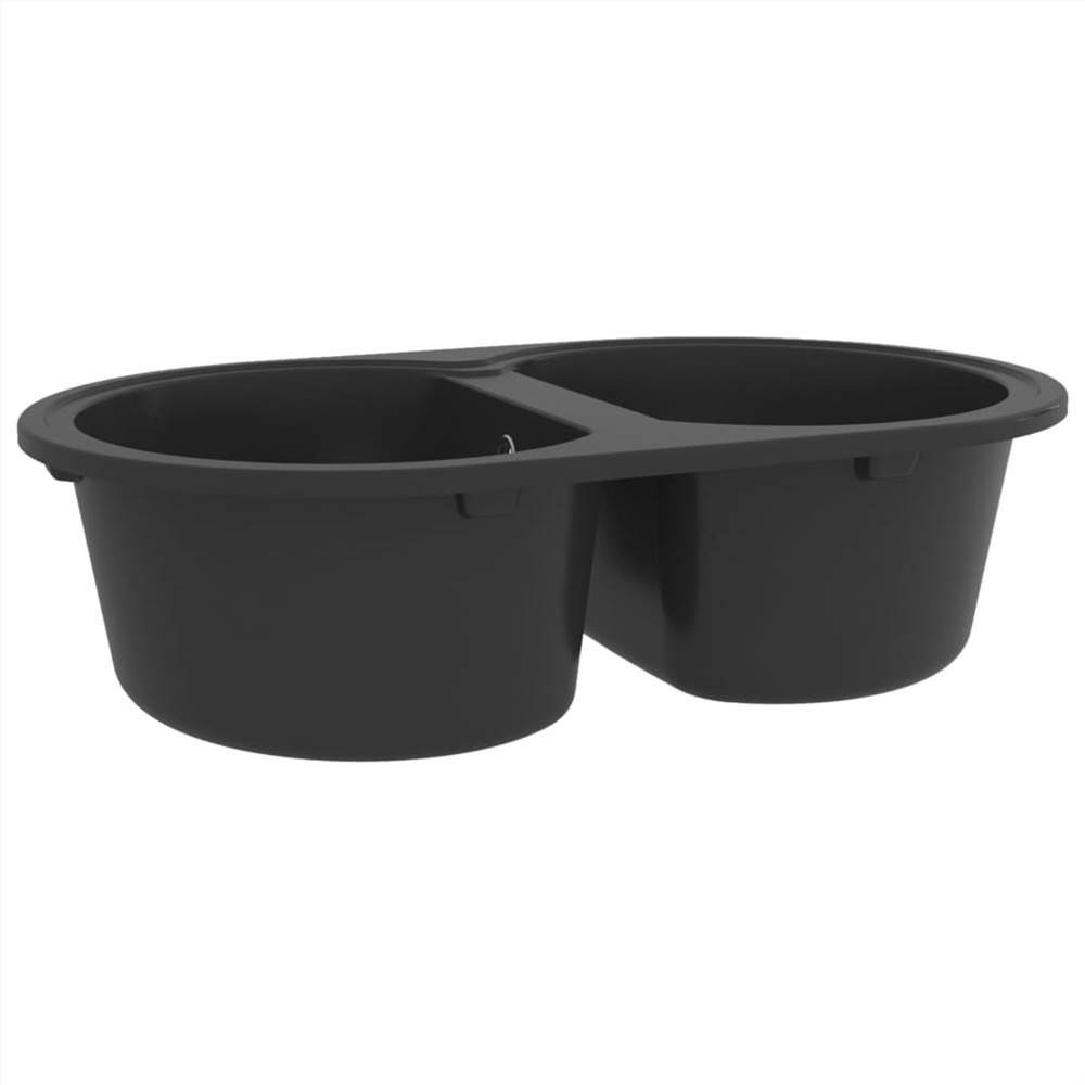 Kitchen Sink Double Basins Oval Black Granite