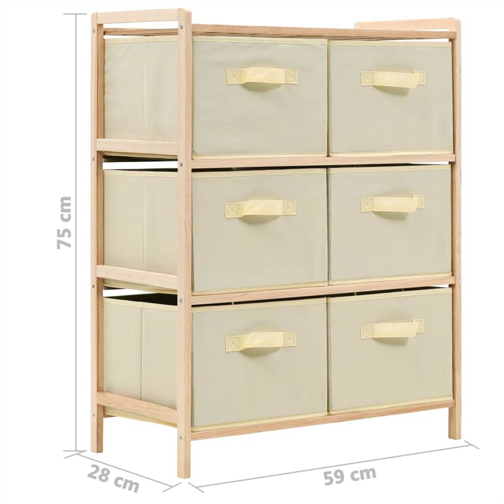 Storage Rack with 6 Fabric Baskets Cedar Wood Beige