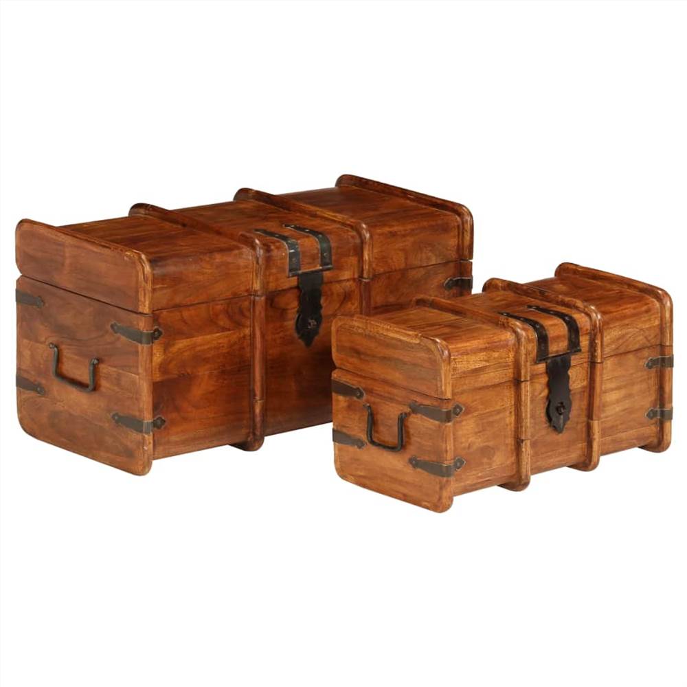 Treasure Chest Set 2 Pieces Solid Acacia Wood Sheesham Finish