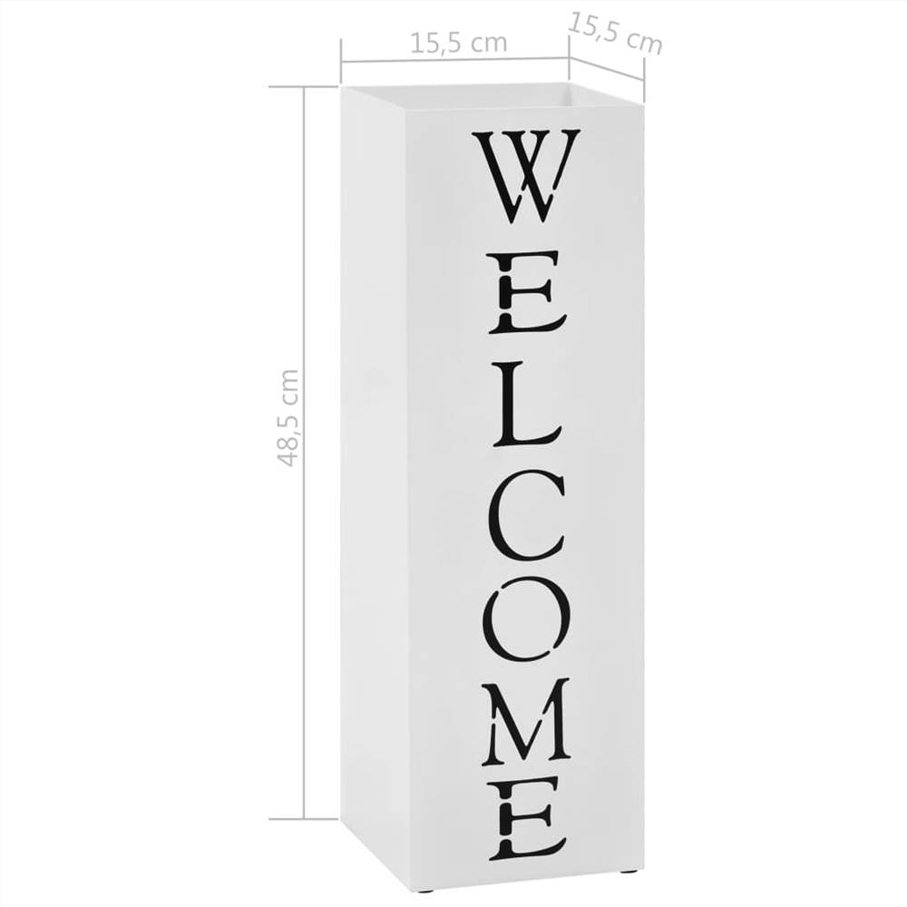 Umbrella Stand Welcome Steel White