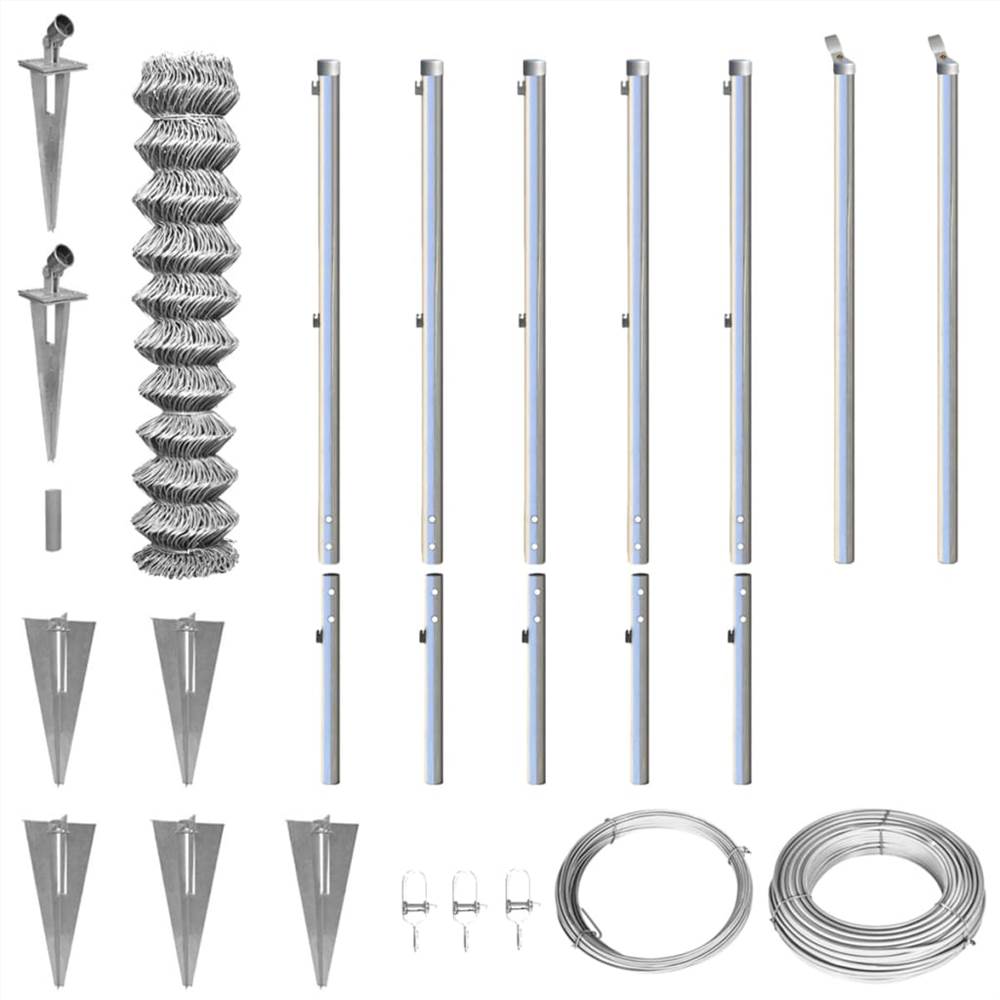 Chain Link Fence with Spike Anchors Galvanised Steel 1.95x15 m