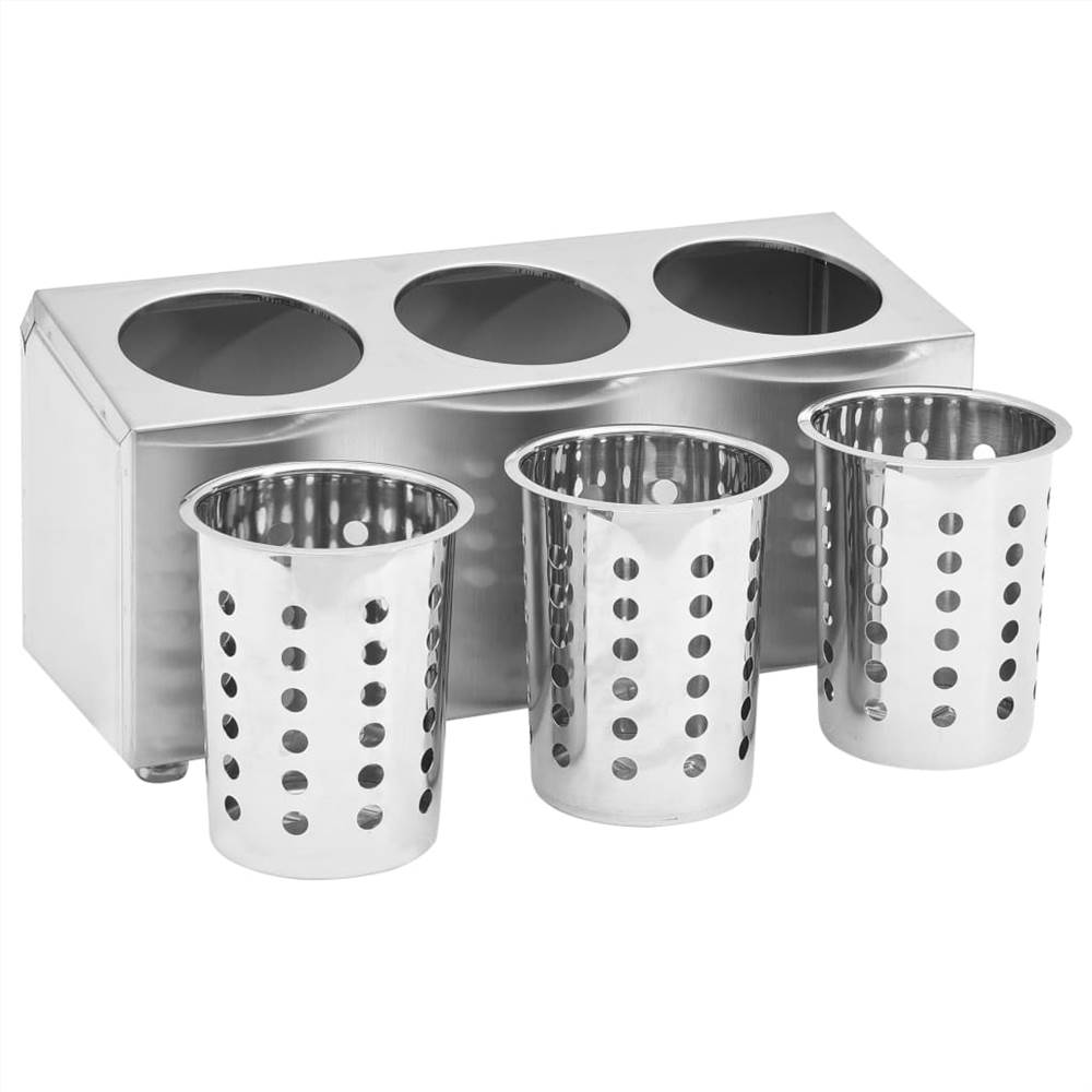Cutlery Holder 3 Grids Rectangular Stainless Steel