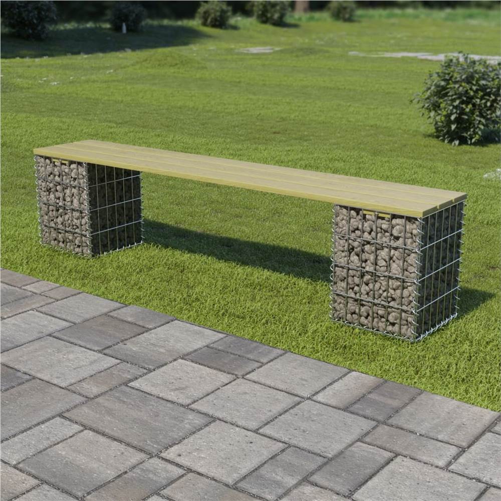 Gabion Bench 180 cm Galvanised Steel and Pinewood