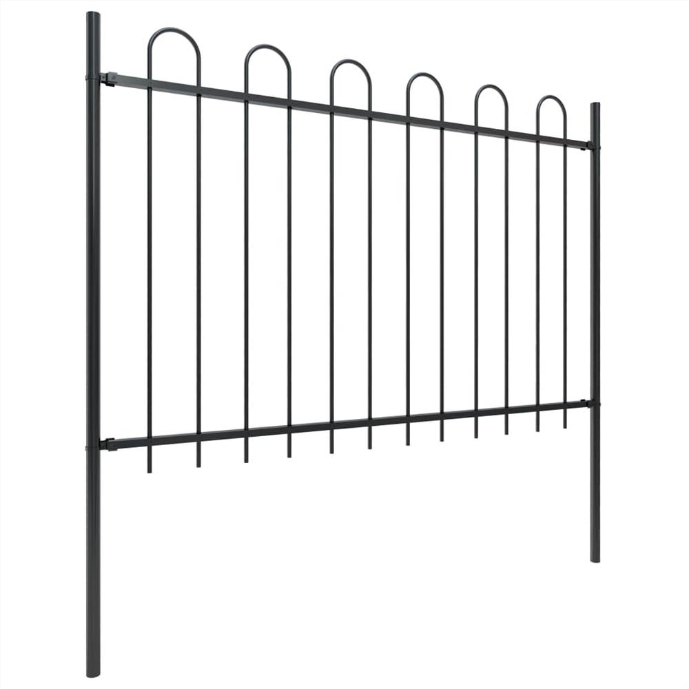 Garden Fence with Hoop Top Steel 8.5x1.2 m Black