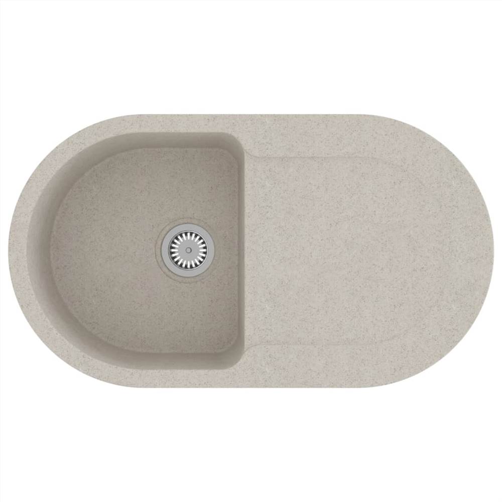 Kitchen Sink with Overflow Hole Oval Beige Granite