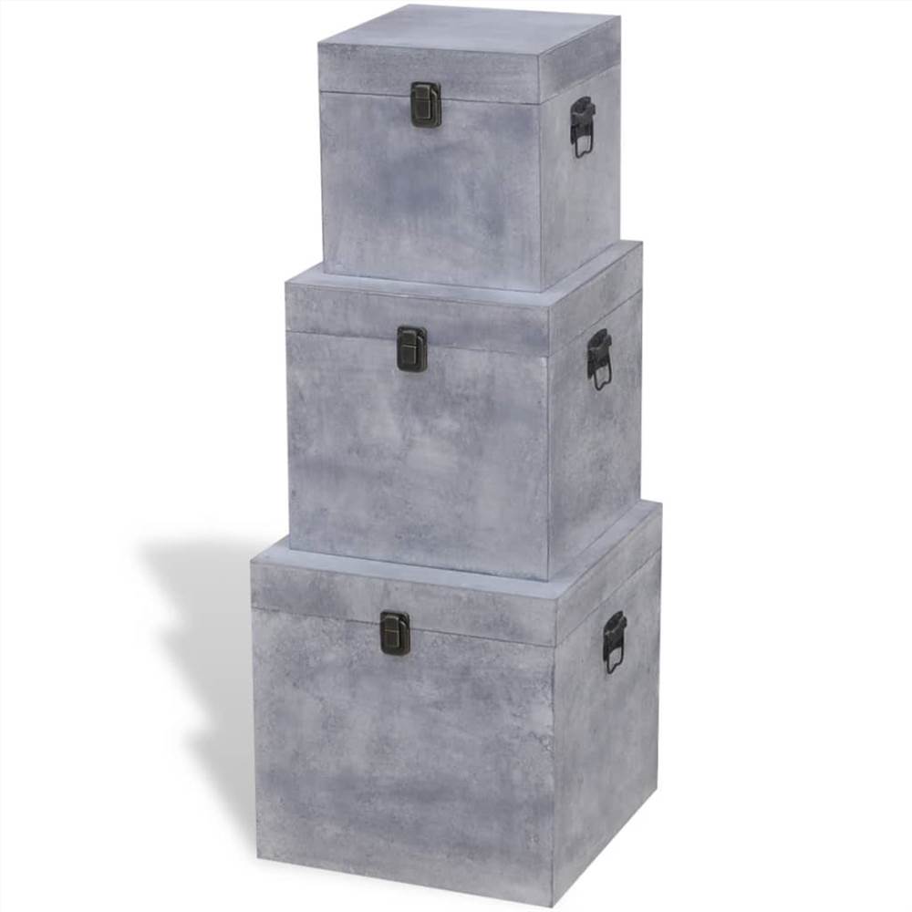 Storage Box Concrete 3 pcs Square Grey MDF
