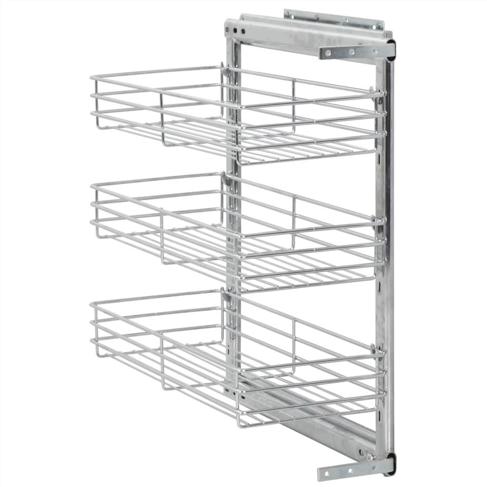 3-Tier Pull-out Kitchen Wire Basket Silver 47x25x56 cm