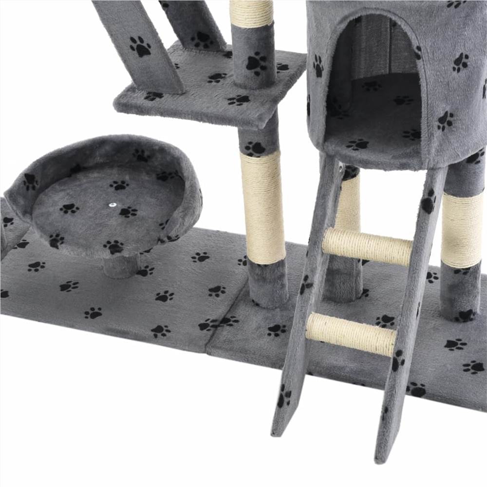 Cat Tree with Sisal Scratching Posts 230-250 cm Paw Prints Grey