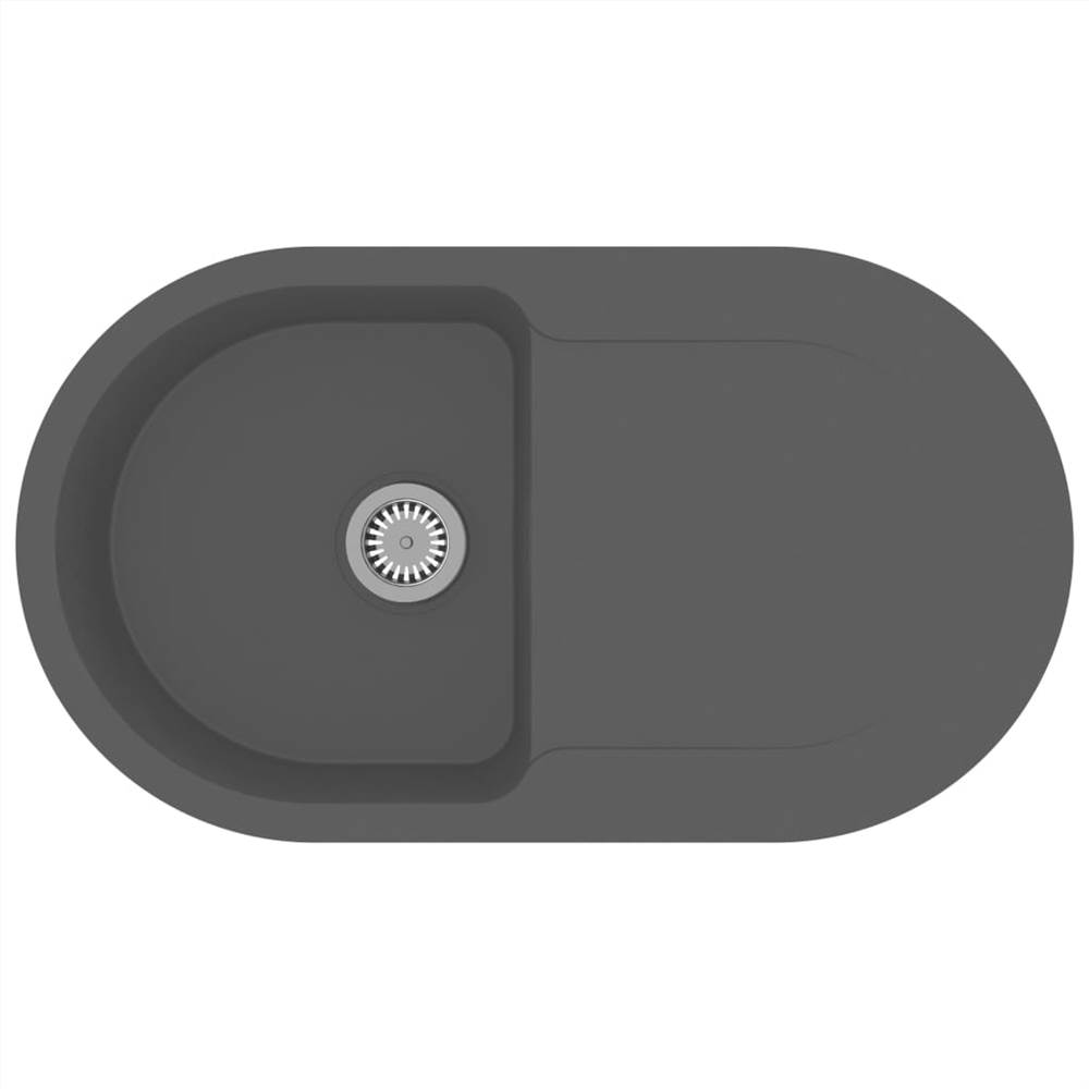 Kitchen Sink with Overflow Hole Oval Grey Granite