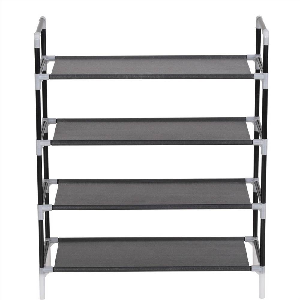 Shoe Rack with 4 Shelves Metal and Non-woven Fabric Black