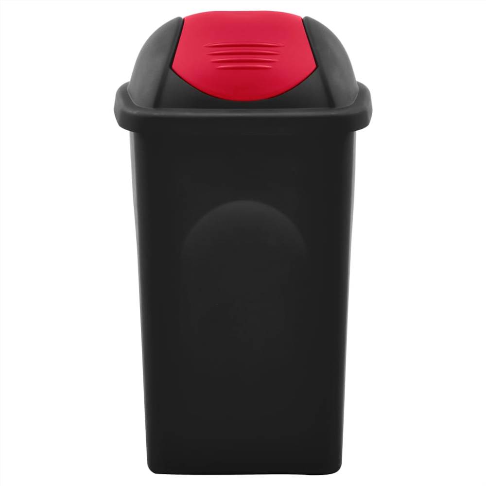 Trash Bin with Swing Lid 60L Black and Red