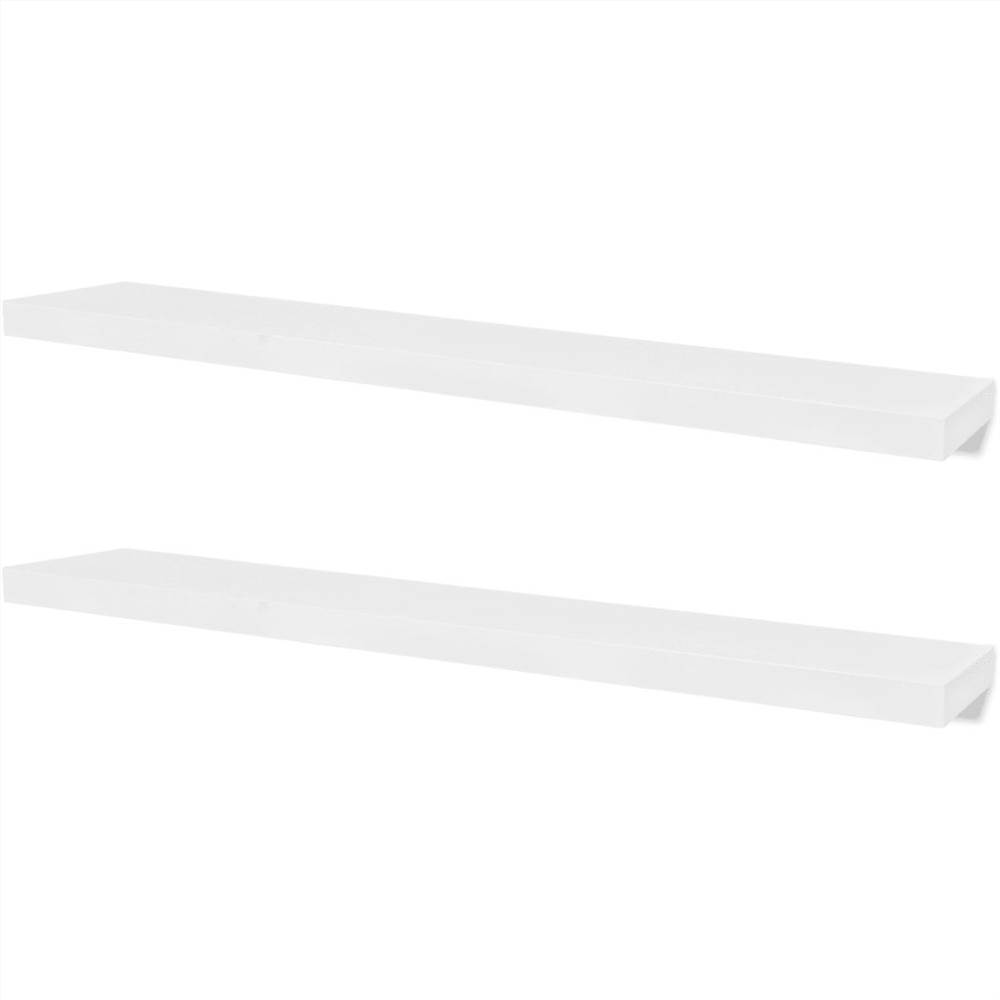 2 White MDF Floating Wall Display Shelves Book/DVD Storage