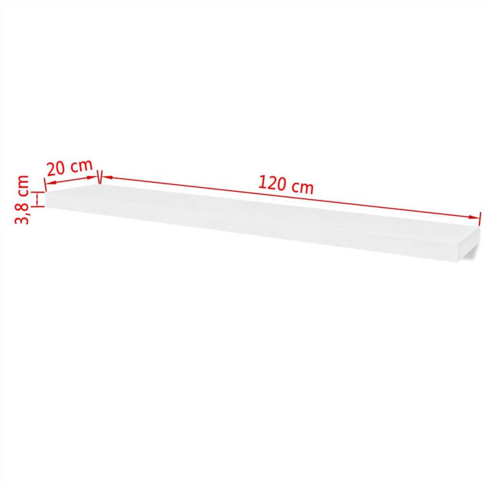 2 White MDF Floating Wall Display Shelves Book/DVD Storage