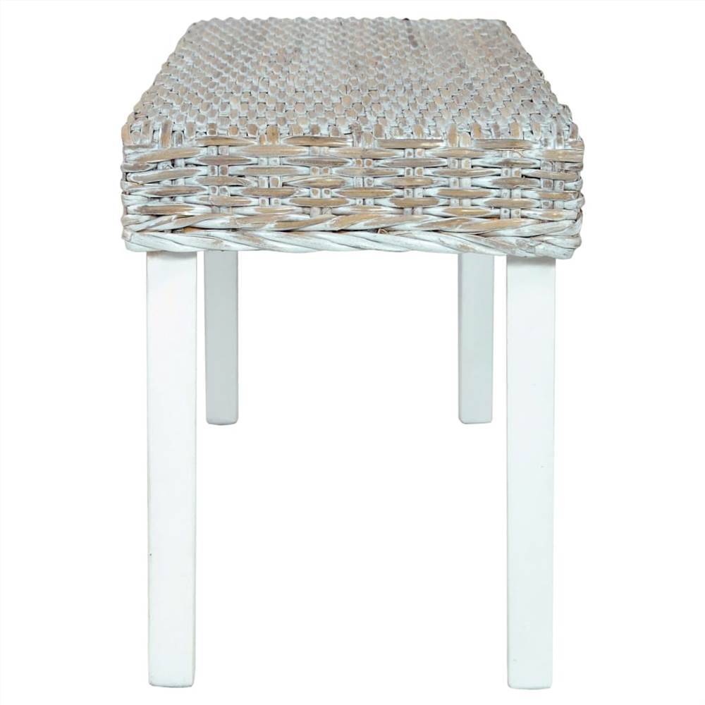 Bench 110 cm White Natural Kubu Rattan and Solid Mango Wood