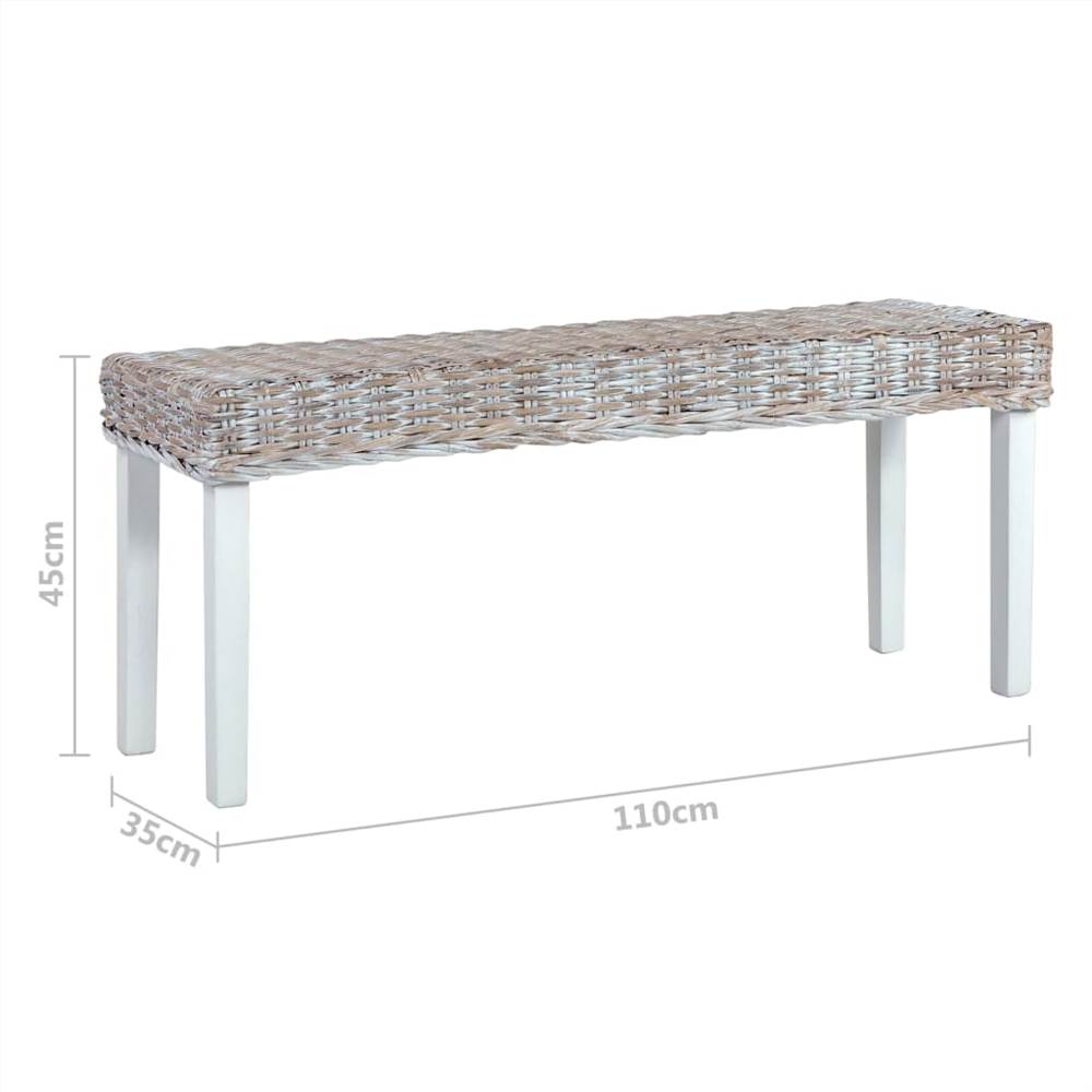 Bench 110 cm White Natural Kubu Rattan and Solid Mango Wood