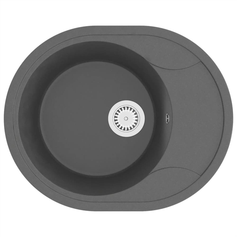 Kitchen Sink with Overflow Hole Oval Grey Granite