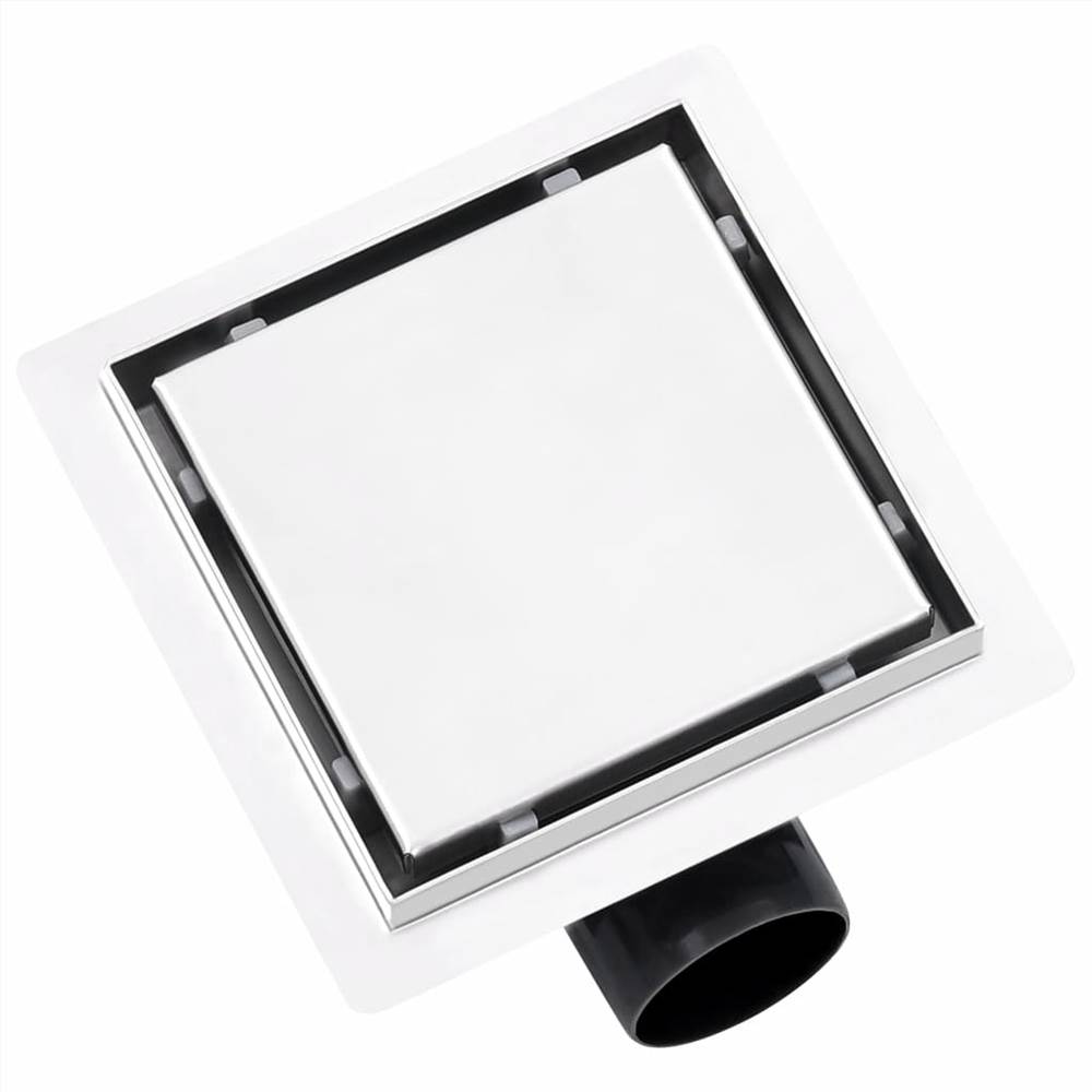Shower Drain With 2-in-1 Flat and Tile Insert Cover 12x12 cm Stainless ...