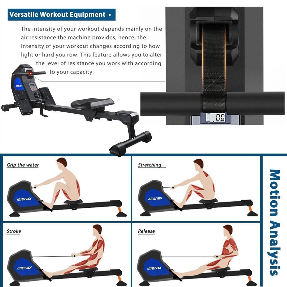 Merax Foldable Magnetic Rower Rowing Machine Black
