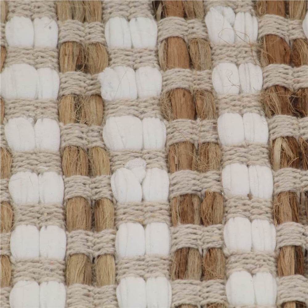 Hand-Woven Jute Bathroom Mat Set Fabric Natural and White