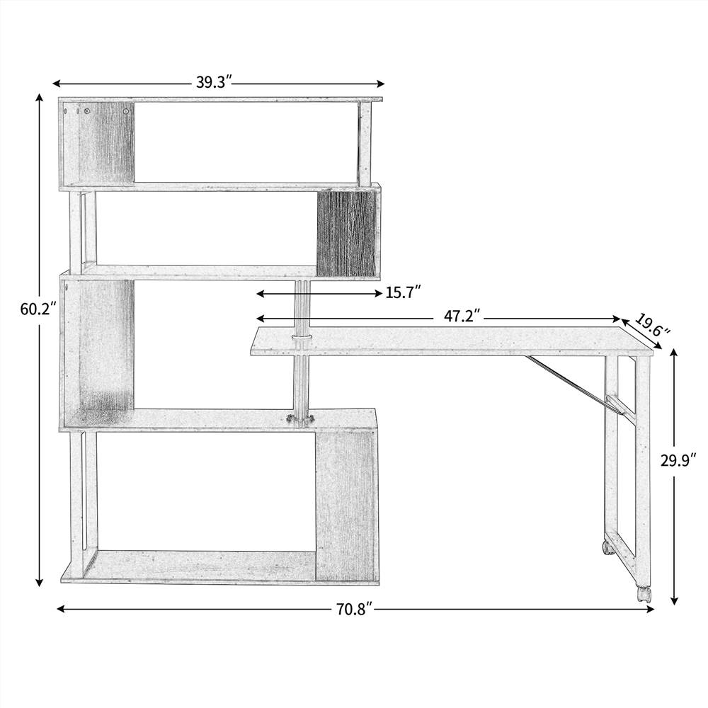 Home Office L-Shaped Rotating Computer Desk - Black
