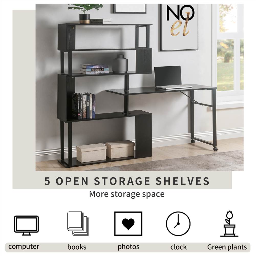 Home Office L-Shaped Rotating Computer Desk - Black