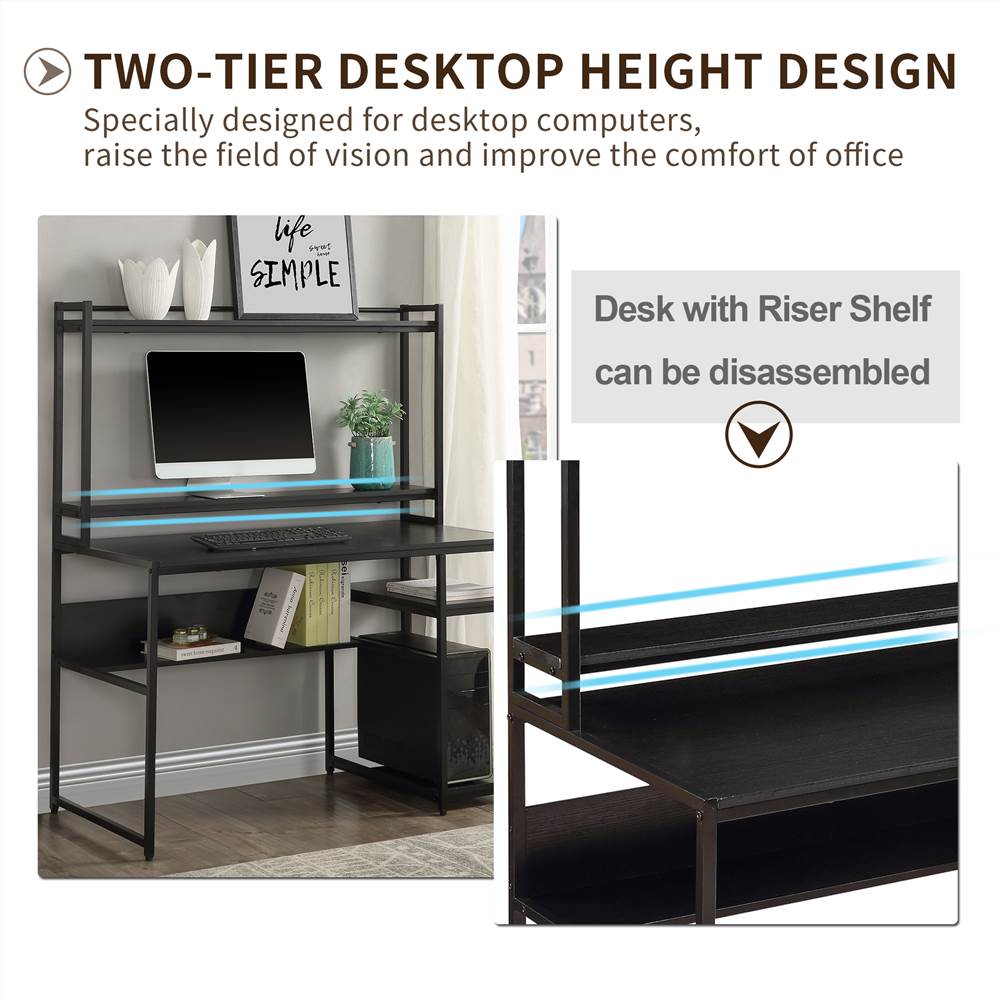 Home Office Computer Desk with Bookshelf - Black