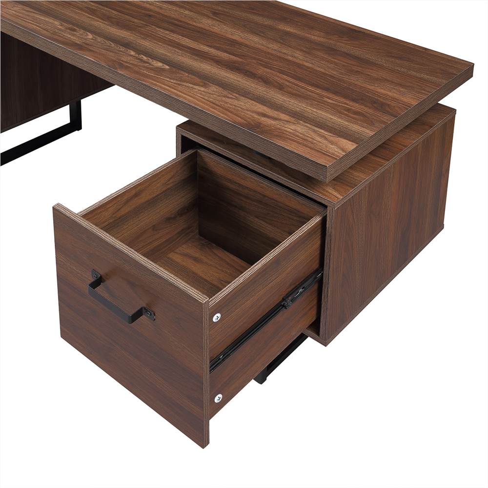 Home Office Computer Desk with Three File Drawers Walnut