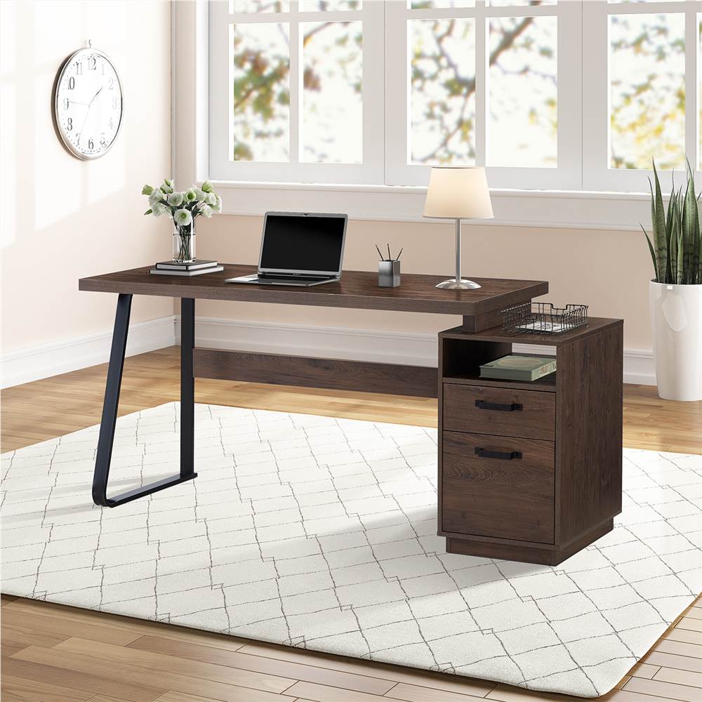 Home Office Computer Desk with Two File Drawers Brown