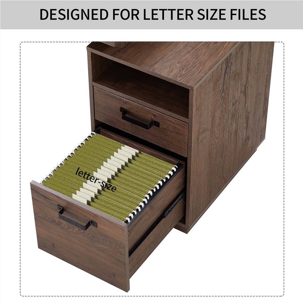 Home Office Computer Desk with Two File Drawers Brown