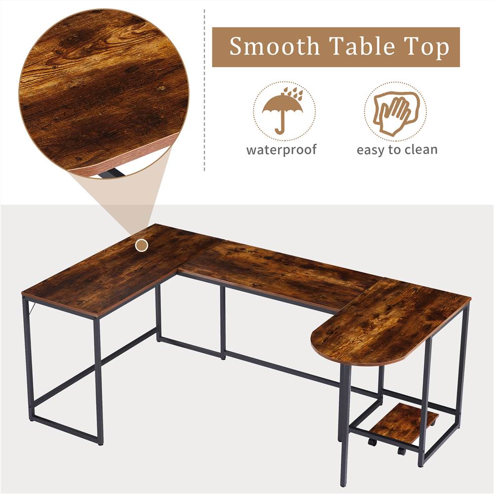 U-shaped Computer Desk Industrial Corner Writing Desk - Tiger