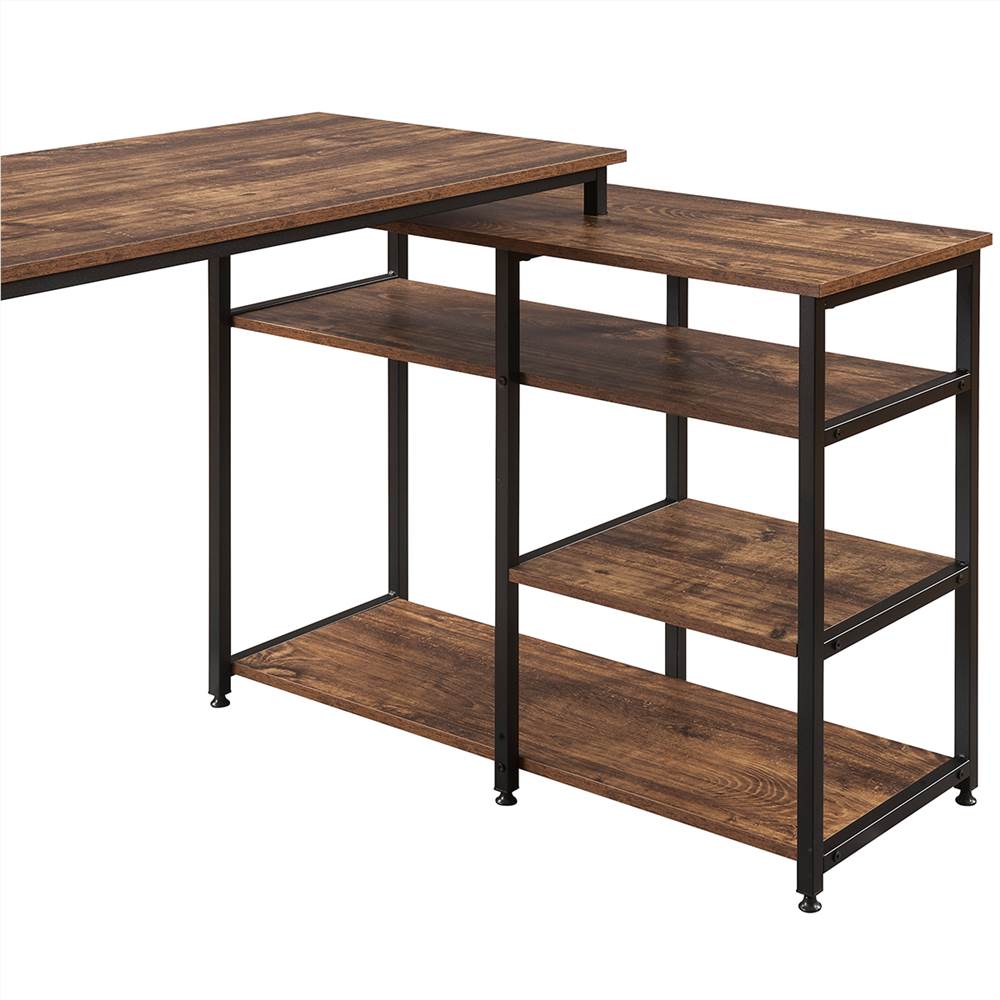 Home Office L-shaped Corner Computer Desk with Open Shelf Brown