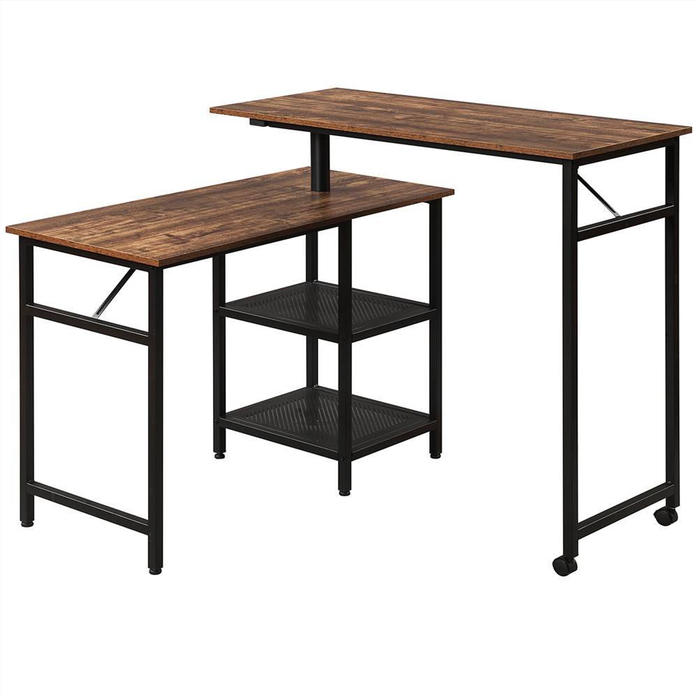 Home Office L-shaped Rotatable Standing Computer Desk Brown