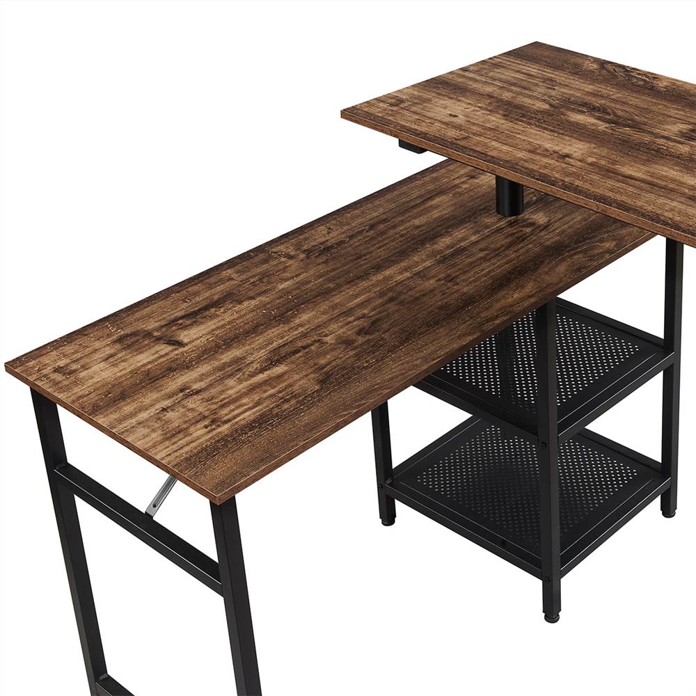 Home Office L-shaped Rotatable Standing Computer Desk Brown