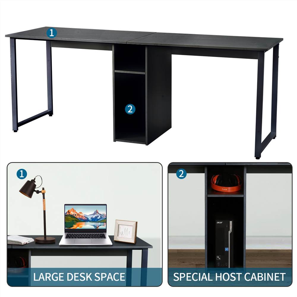 Home Office Dual Person Computer Desk with Wire Management Black