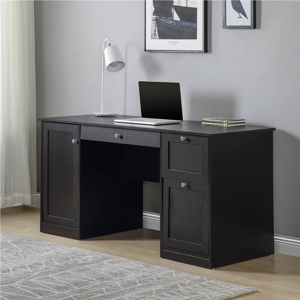 Home Office Computer Desk with Storage Cabinet Black