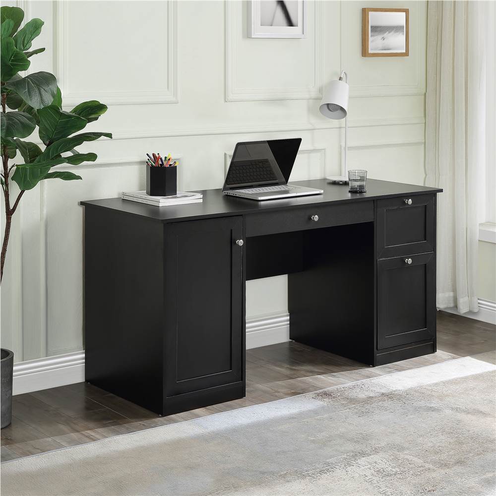 Home Office Computer Desk with Storage Cabinet Black