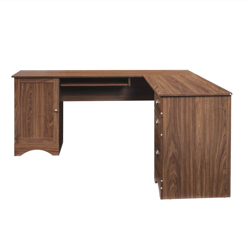 Home Office L-shaped Computer Desk with Storage Cabinet Walnut