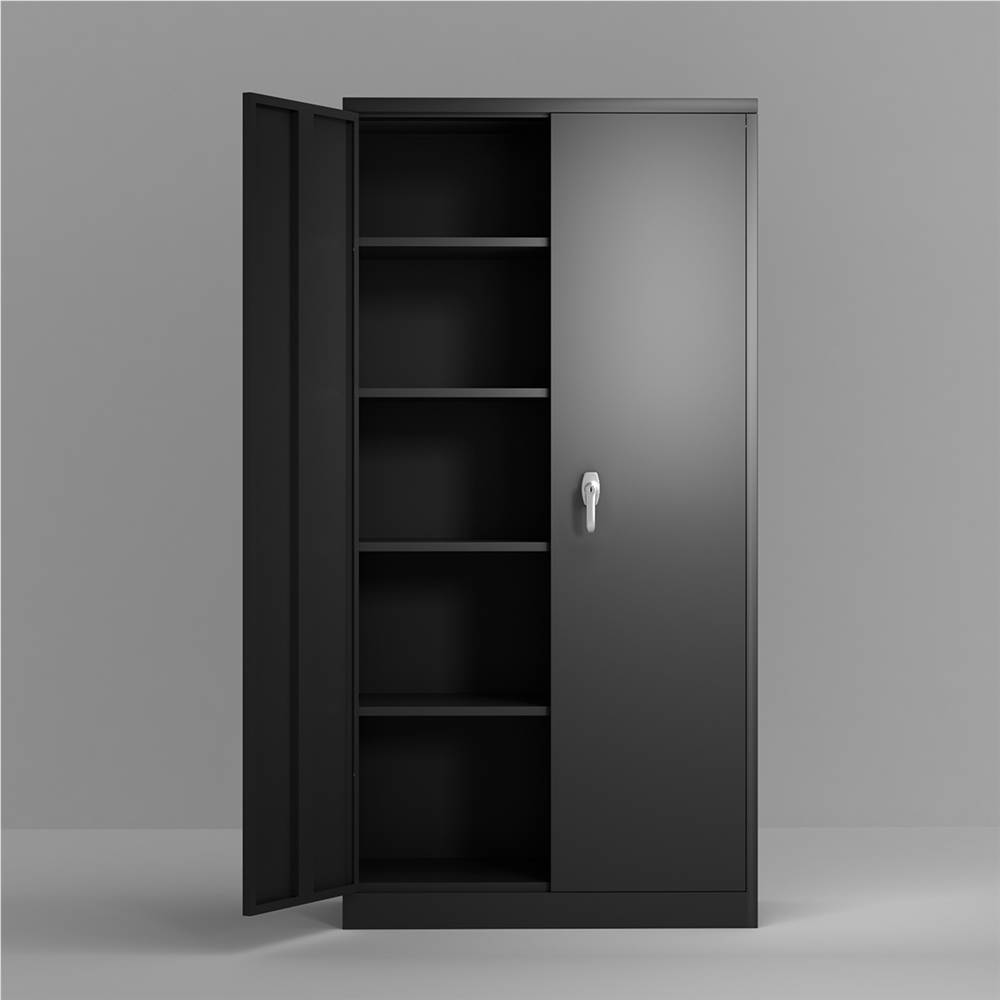 Five-layer Steel Storage Cabinet with Adjustable Partitions Black