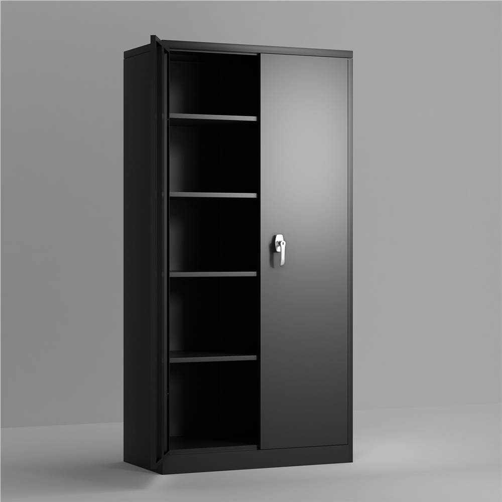 Five-layer Steel Storage Cabinet with Adjustable Partitions Black