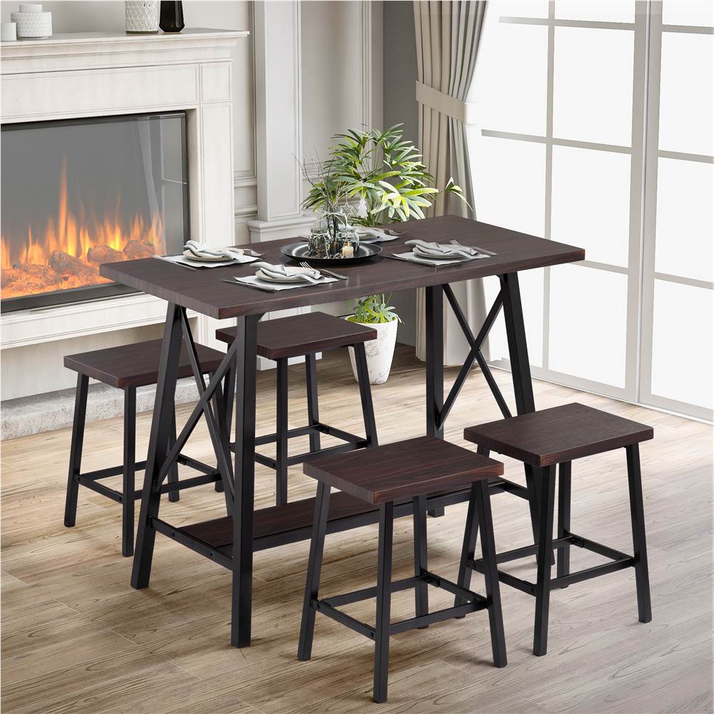 TOPMAX 5 Piece Bar Table Set with 4 Stools Espresso