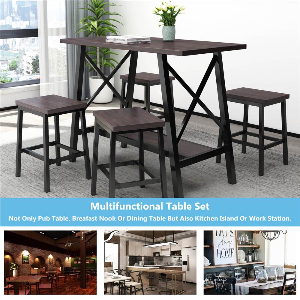 TOPMAX 5 Piece Bar Table Set with 4 Stools Espresso