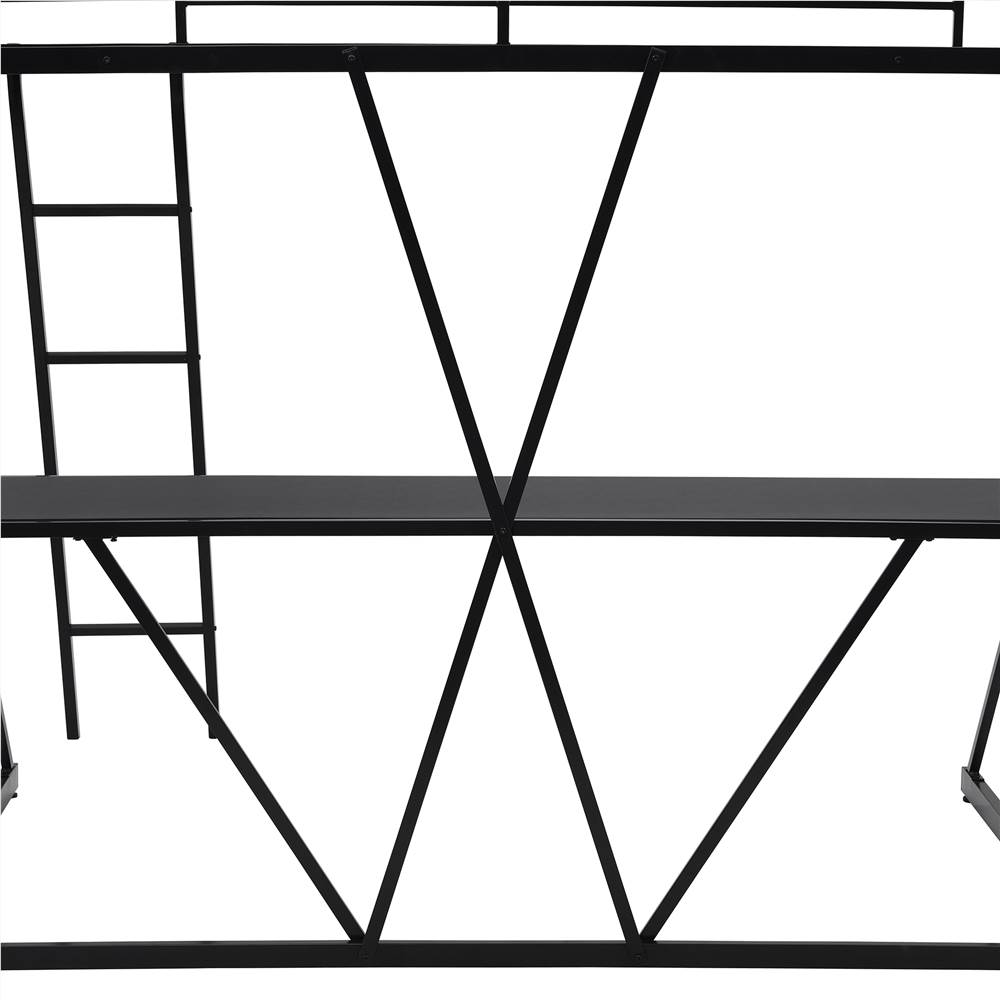 Steel Twin Size Loft Bed X-shaped Frame with Desk Black