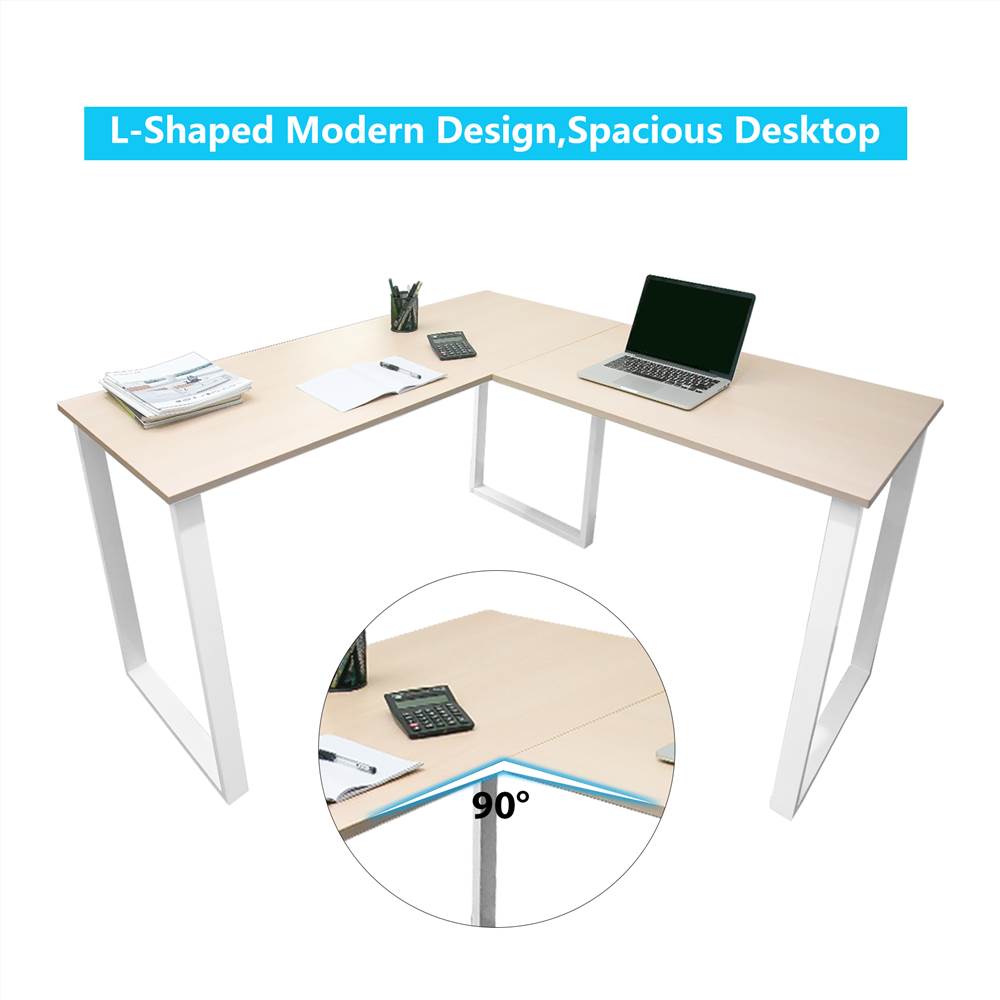 Home Office L-shape Computer Desk Wooden Tabletop Oak + Wood
