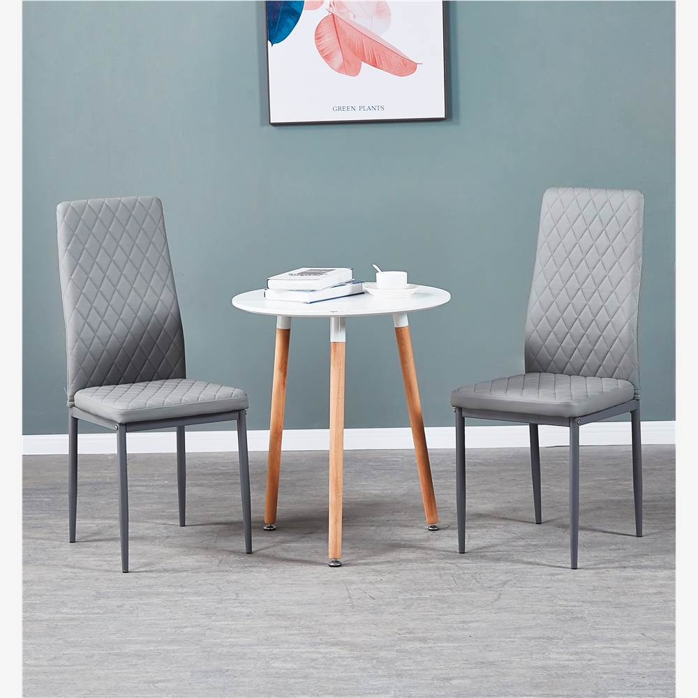 Diamond Grid Pattern Fire-retardant Leather Chair Set of 4 Gray