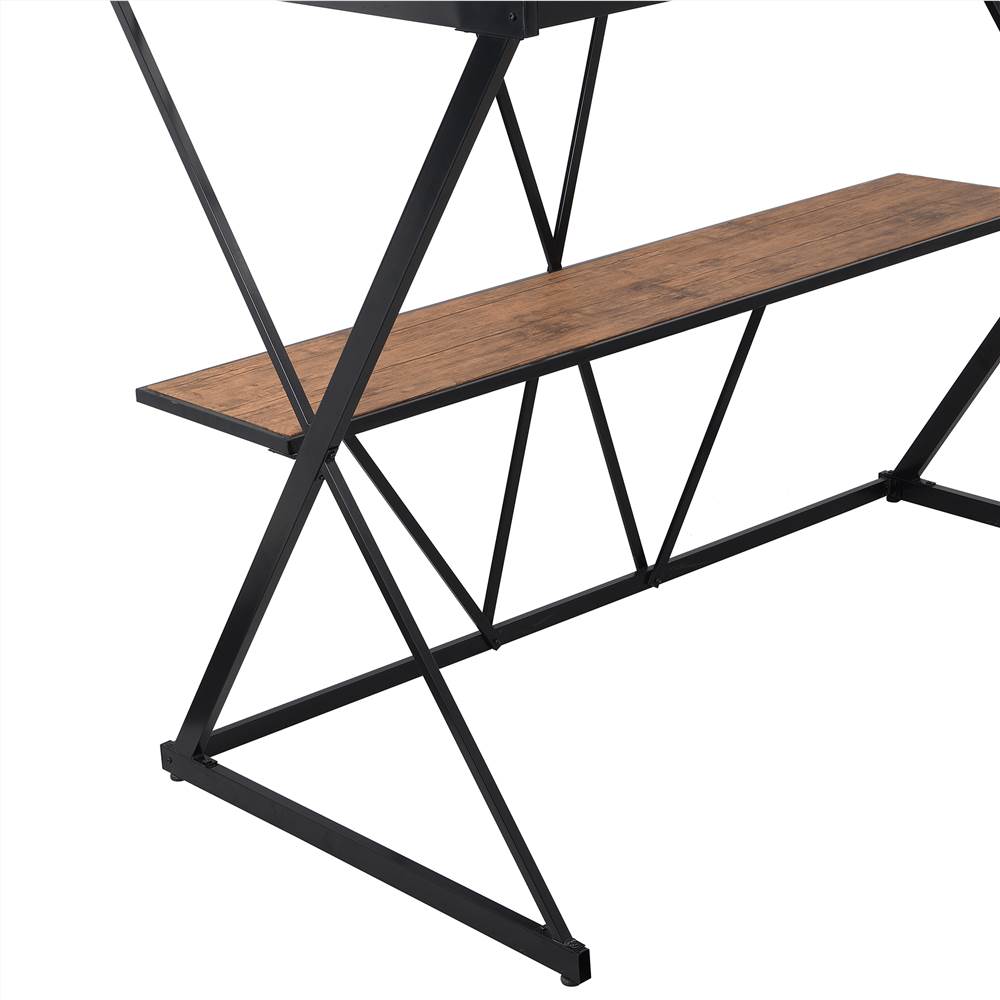 Twin Size Steel+MDF Loft Bed X-shaped Frame with Desk Black